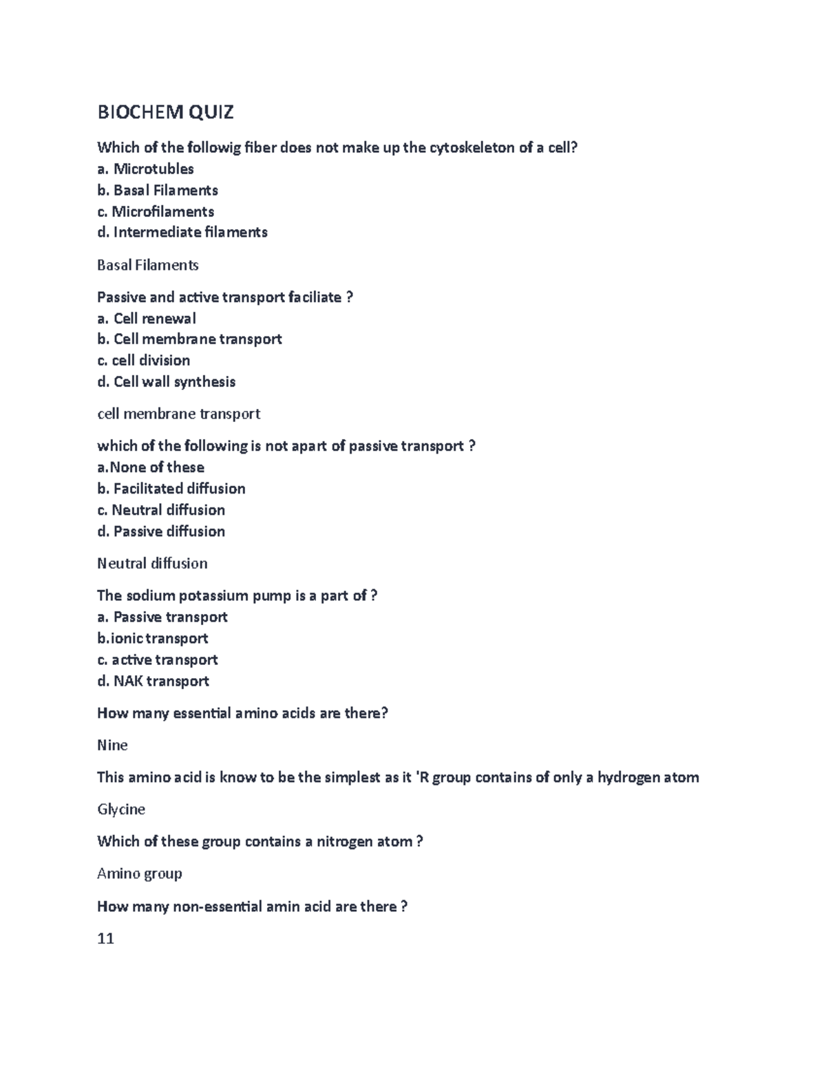 Biochem-QUIZ - BIOCHEMISTRY 11TH EDITION: PRACTICE QUESTIONS - BIOCHEM ...