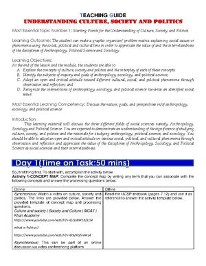 Disciplines AND Ideas IN THE Social Sciences Reading AND Activity ...