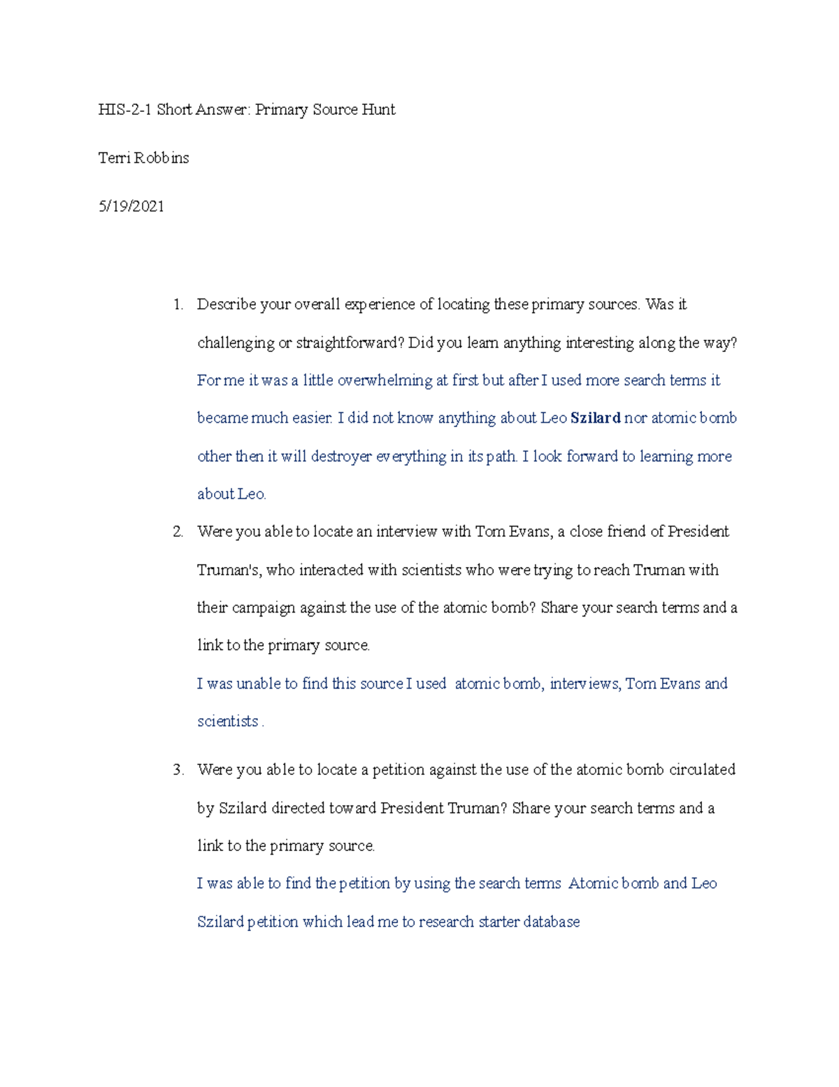 HIS 2-1 - short answer - HIS-2-1 Short Answer: Primary Source Hunt ...