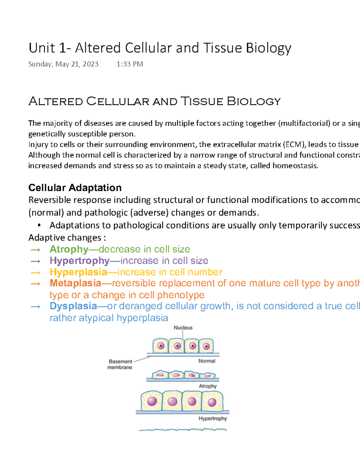 Unit 1- Altered Cellular and Tissue Biology - Altered Cellular and Tissue Biology The majority ...