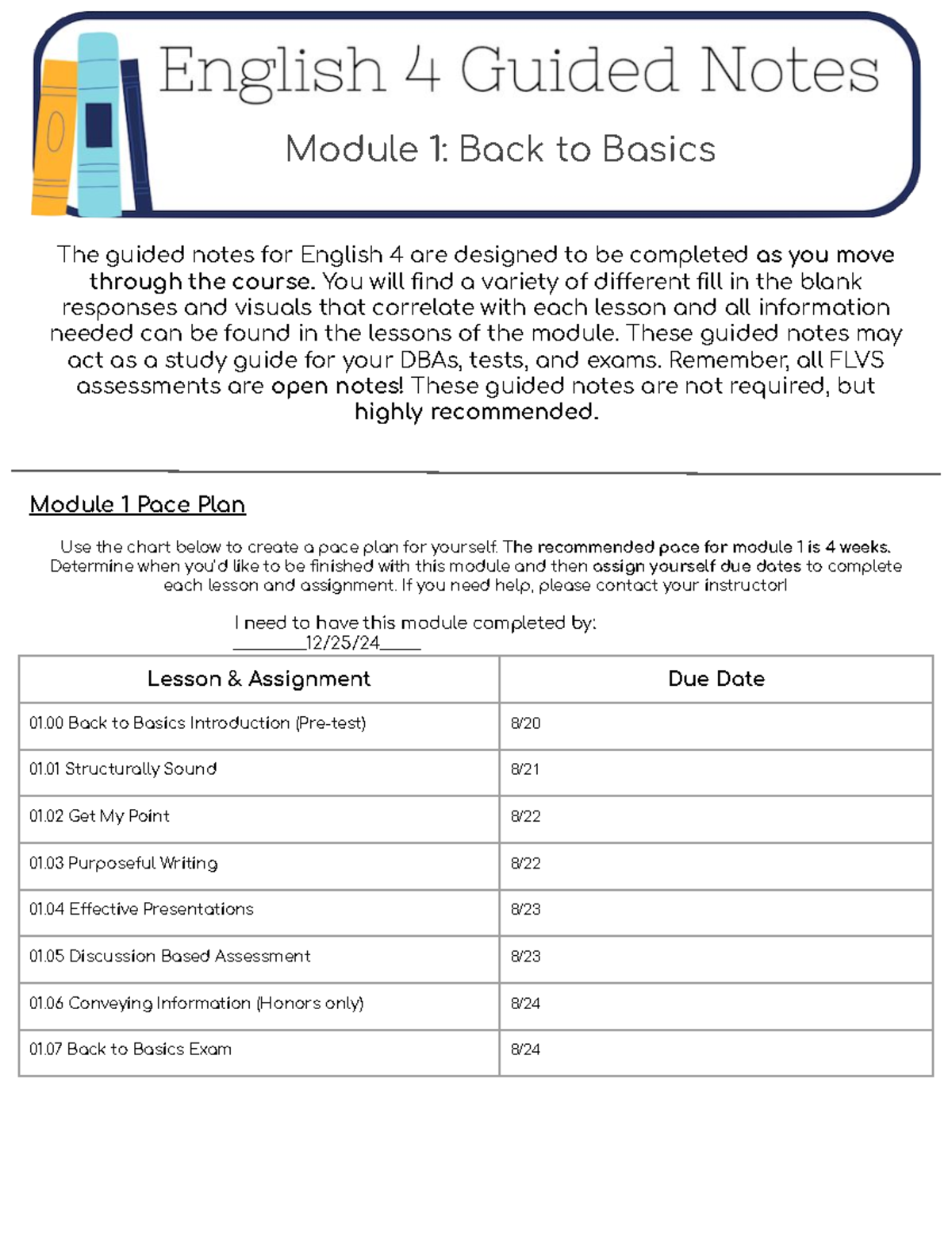 Copy of Module 1 Guided Notes V25 - The guided notes for English 4 are ...