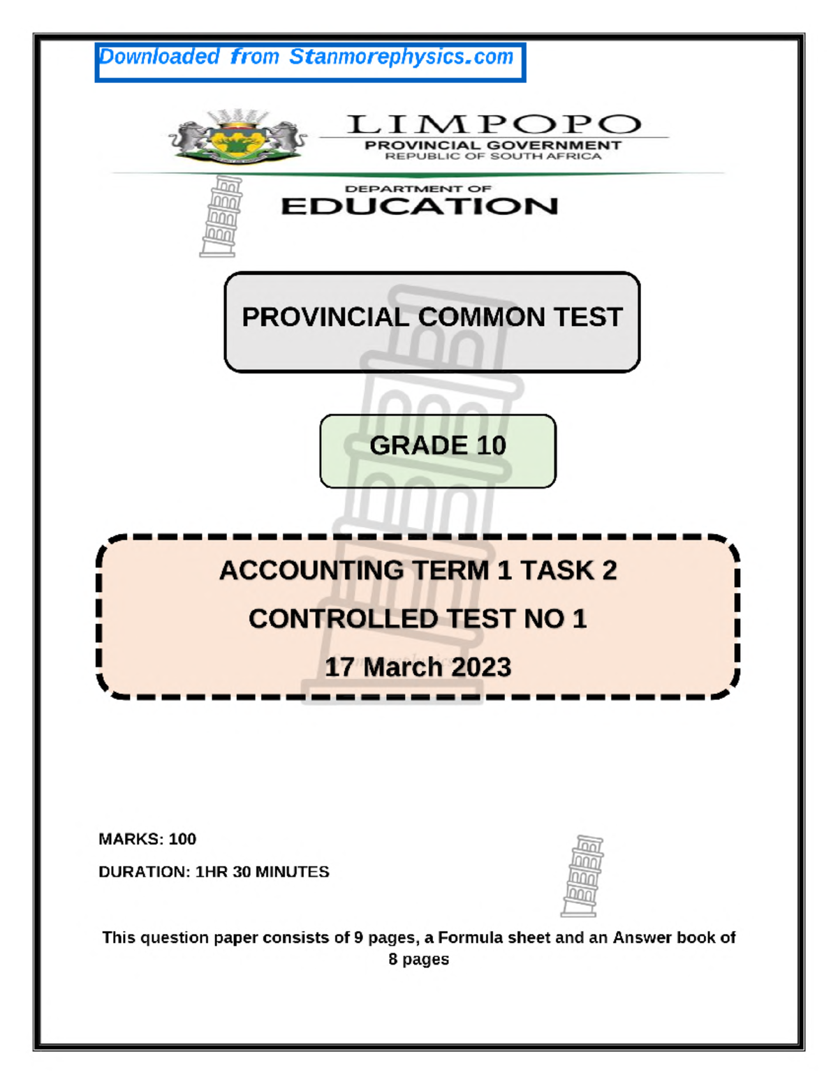 Limpopo Accounting Grade 10 March 2023 QP and Memo - Company accounting ... Limpopo Accounting Grade 10 March 2023 QP and Memo - Company accounting ...