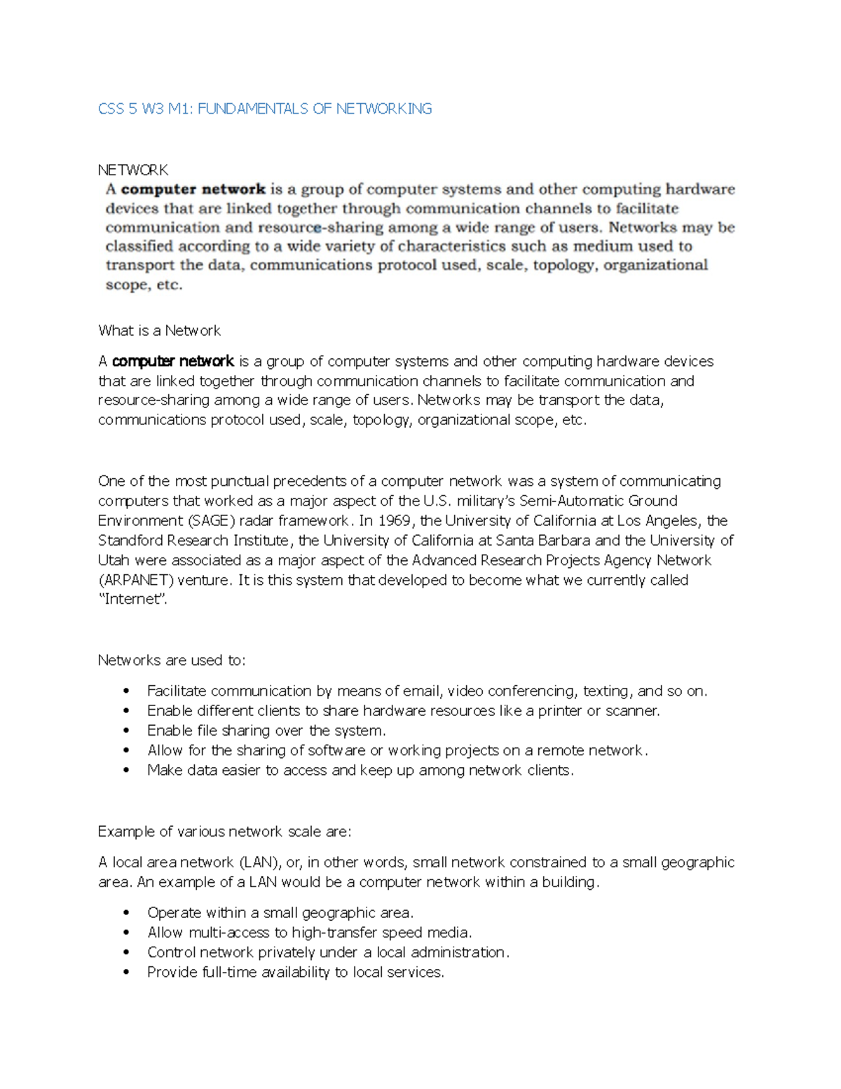 CSS 5 W3 M1 - NOTES - CSS 5 W3 M1: FUNDAMENTALS OF NETWORKING NETWORK ...