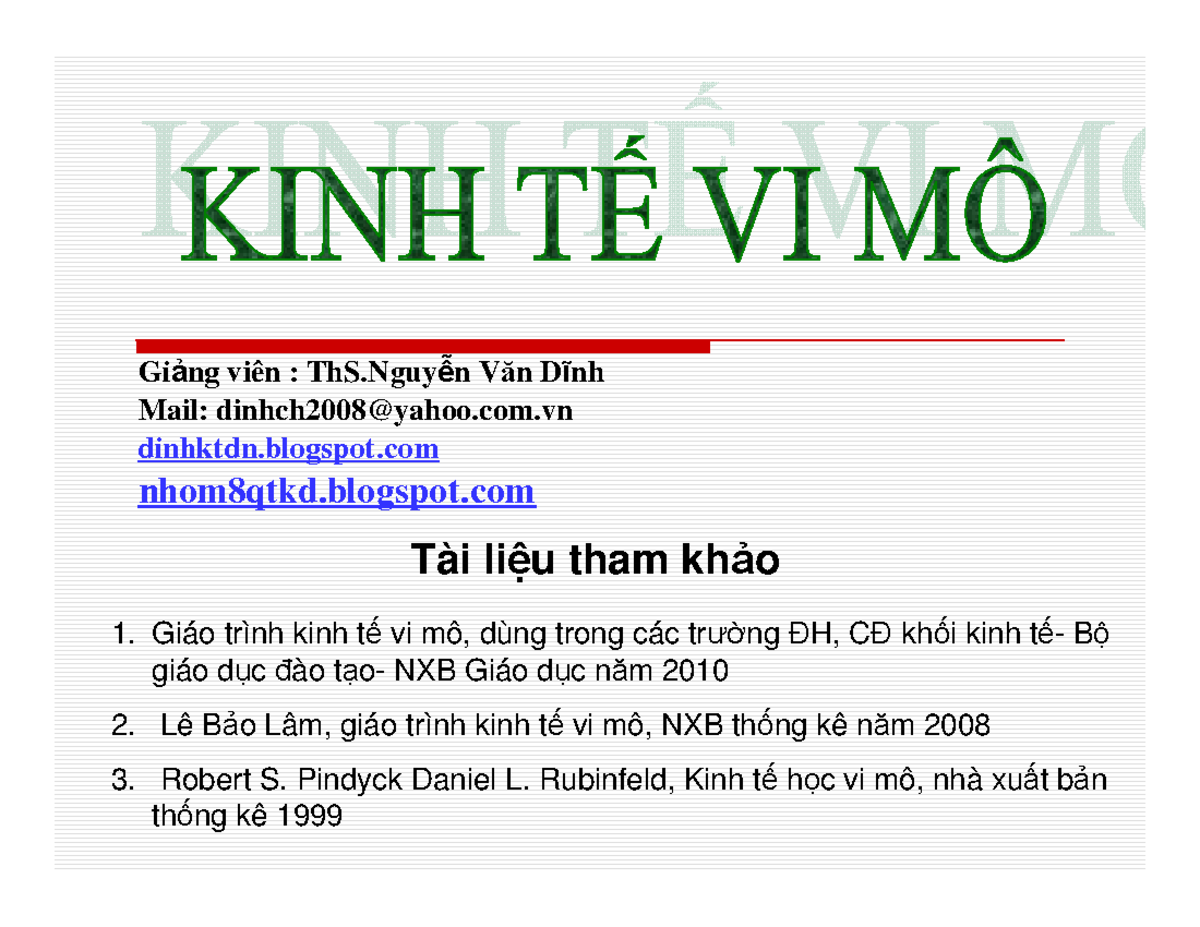 Bai giang kinh te vi mo - tài liệu - Tài li u tham kh o Giáo trình kinh t vi mô, dùng trong các ...