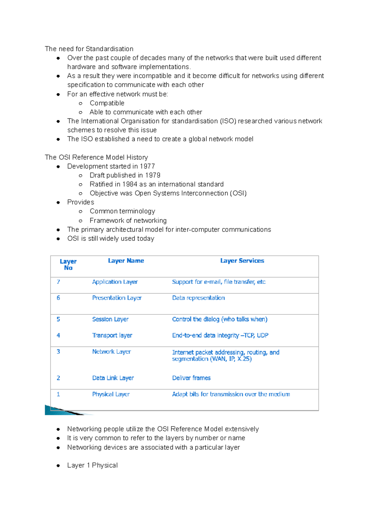OSI Model - Lecture notes 5 - The need for Standardisation Over the ...