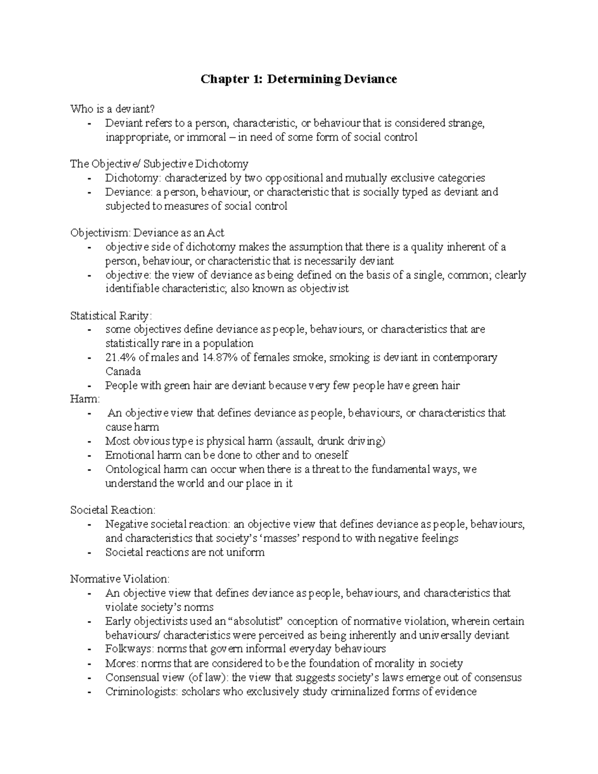 Sociology 224 Notes - Chapter 1: Determining Deviance Who is a deviant ...