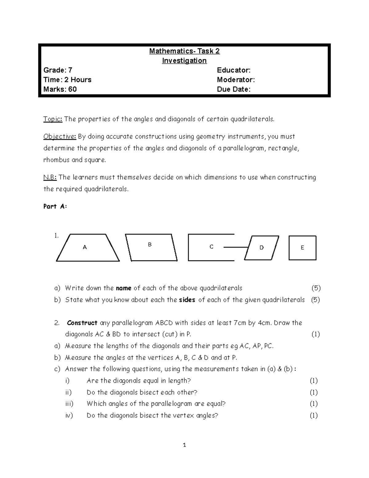 Investigation - properties of quads - Mathematics- Task 2 Investigation ...
