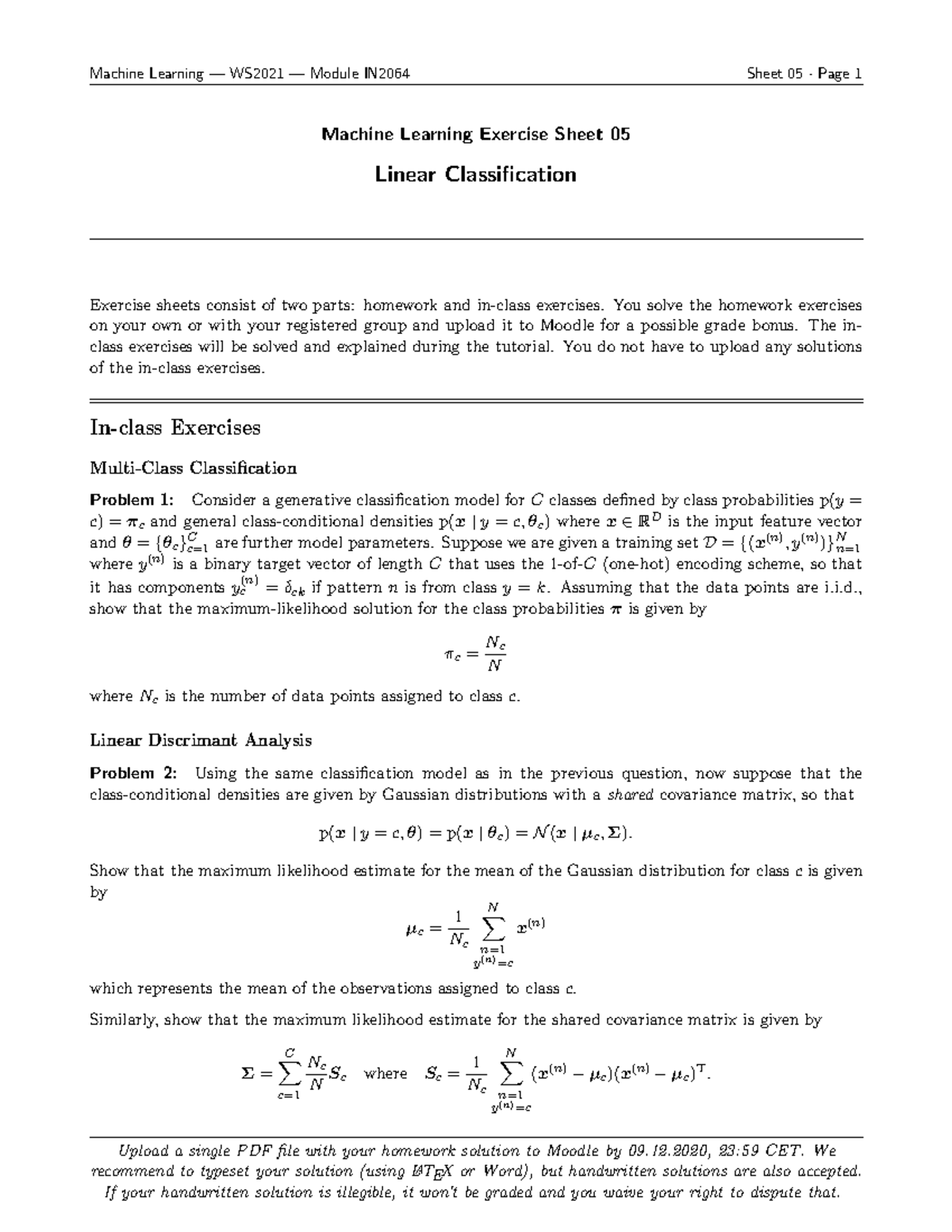 Exercise 05 linear classification - Machine learning - TUM - Studocu