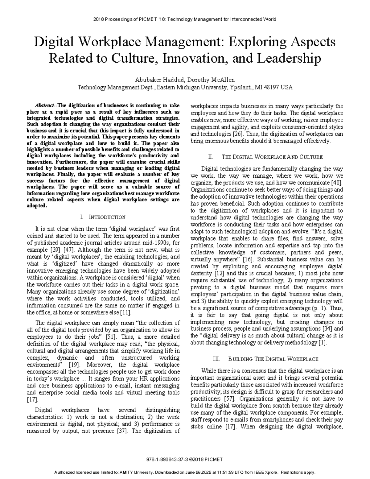 Digital Workplace Management Exploring Aspects Related to Culture ...