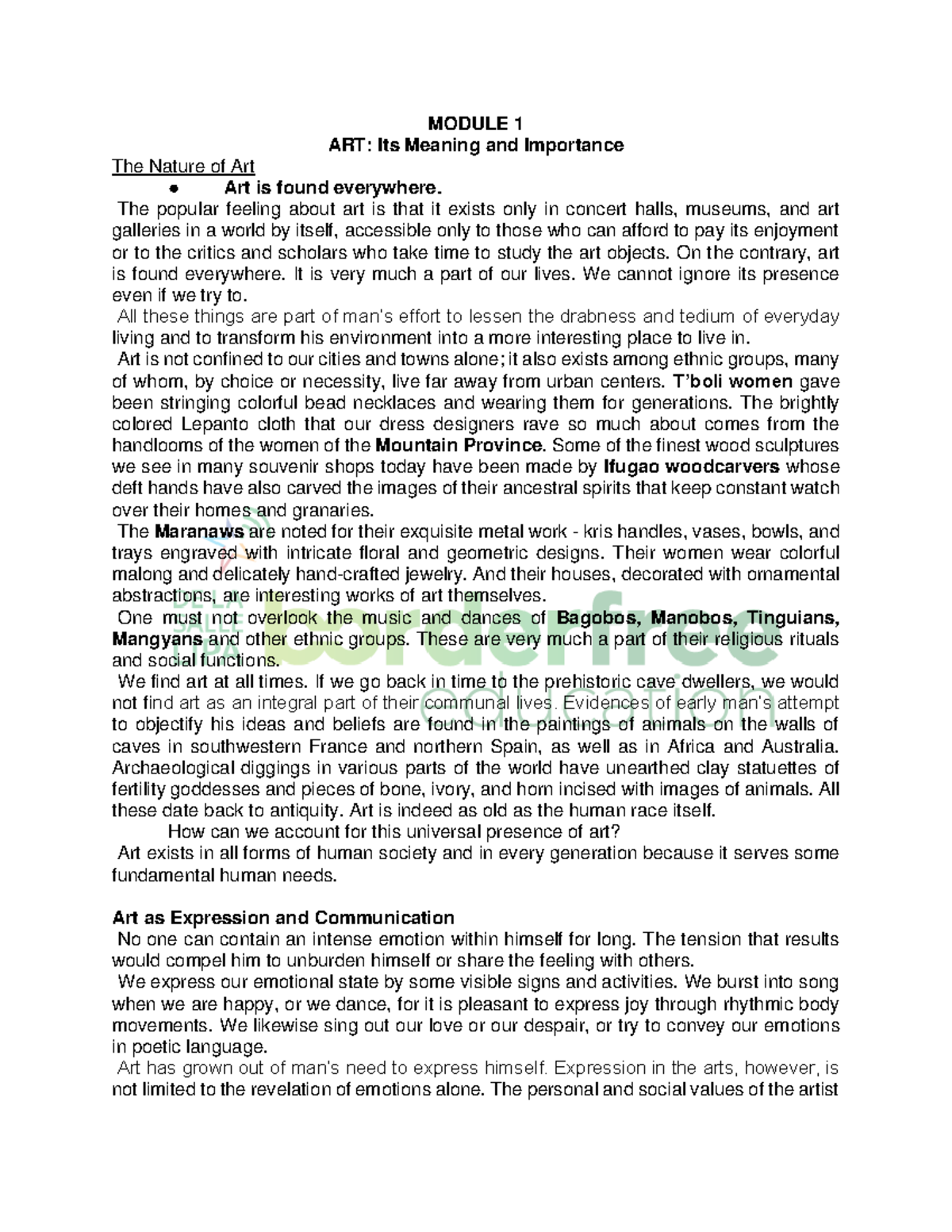 The meaning and importance of Art- Module 1 on Arts Communication ...