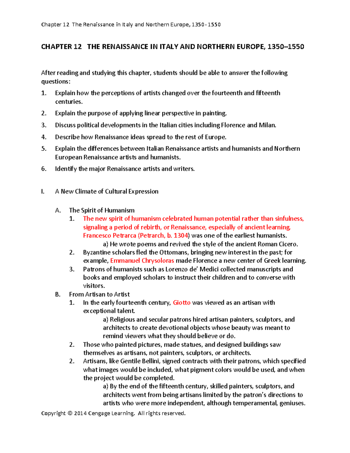 Chapter 12 The Renaissance in Italy and Northern Europe 1550 - Studocu