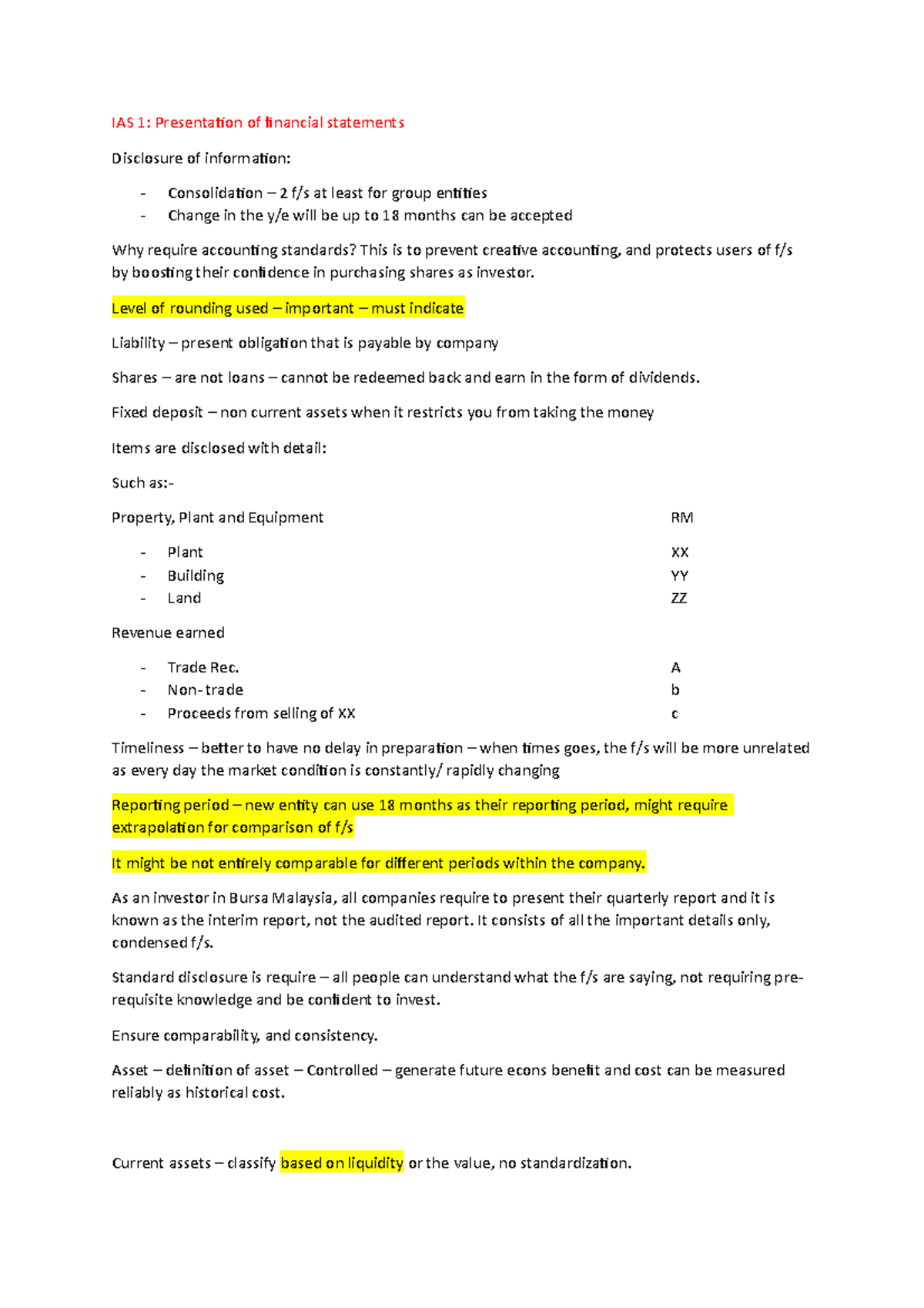 IAS 1 (notes done) - Taught by a lecturer - IAS 1: Presentation of ...