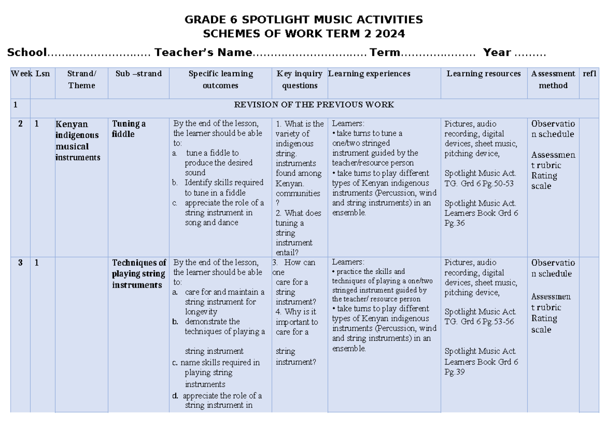 11681 2024 grade 6 spotlight music schemes of work term 2 - GRADE 6 ...