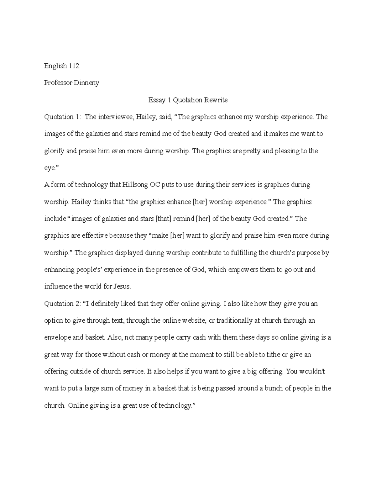 Essay 1 Quotation Rewrite - English 112 Professor Dinneny Essay 1 ...