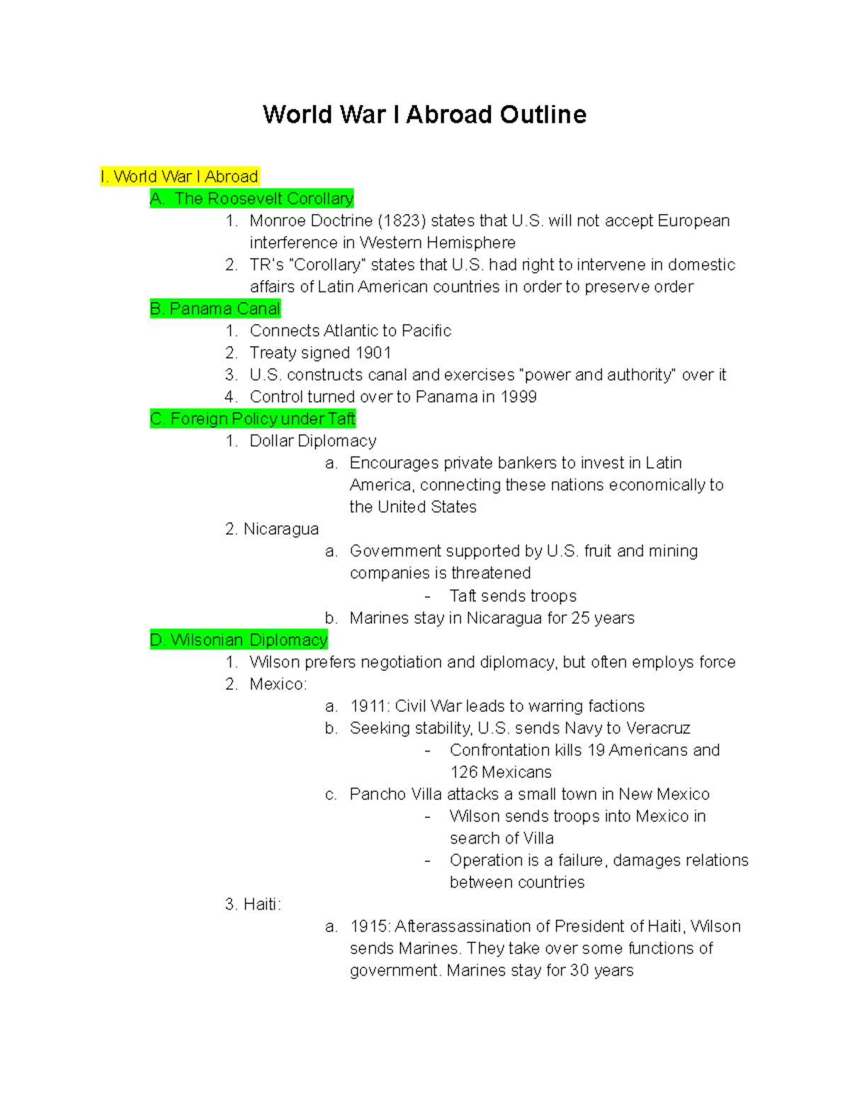 United States History since 1877-World War I Abroad Outline Notes ...