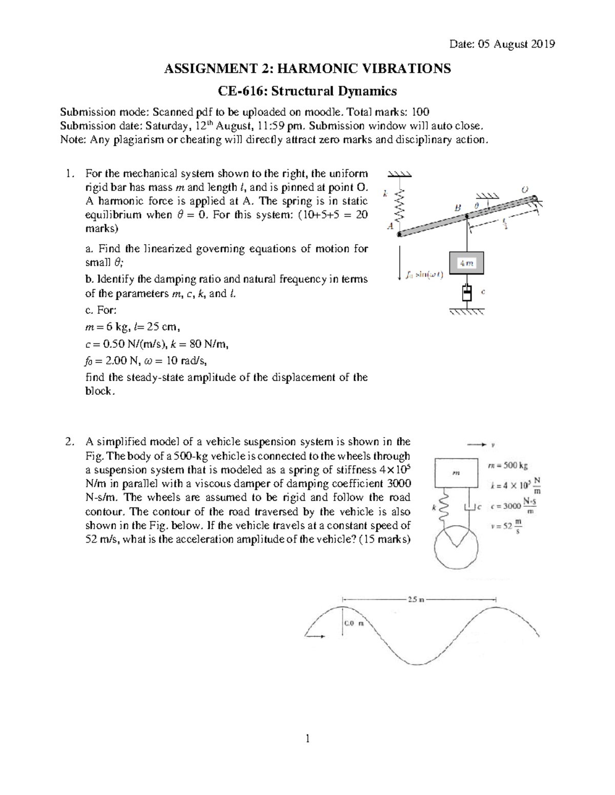 Assignment 2 - Dynamics of Structure AK CHopra - Date: 05 August 2019 1 ...