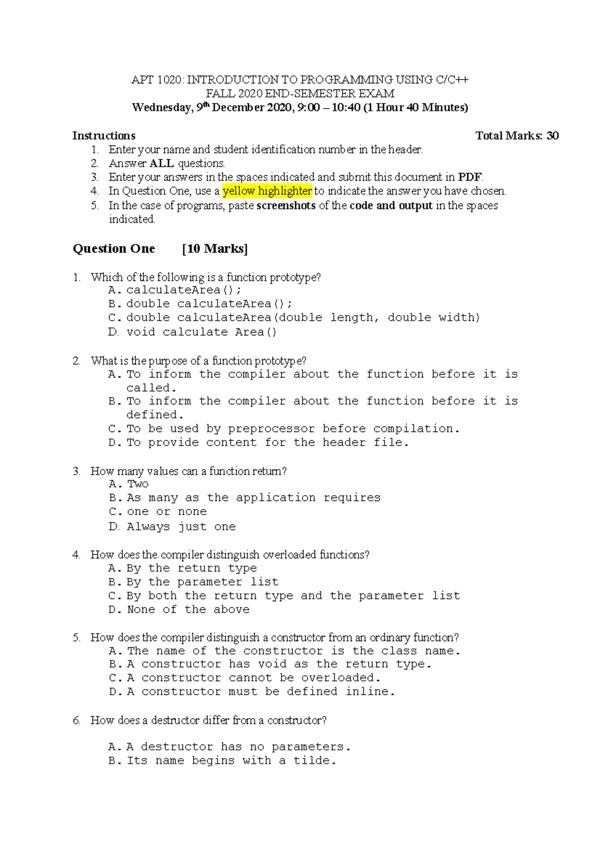 APT1020-Final End Semester Exam Practice Questions - APT 1020 ...