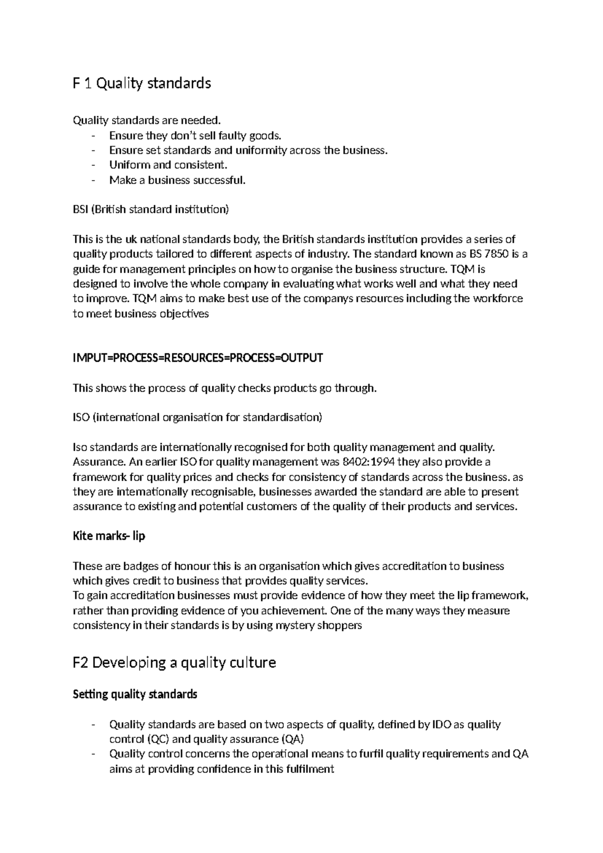 F 1 Quality standards - F 1 Quality standards Quality standards are ...