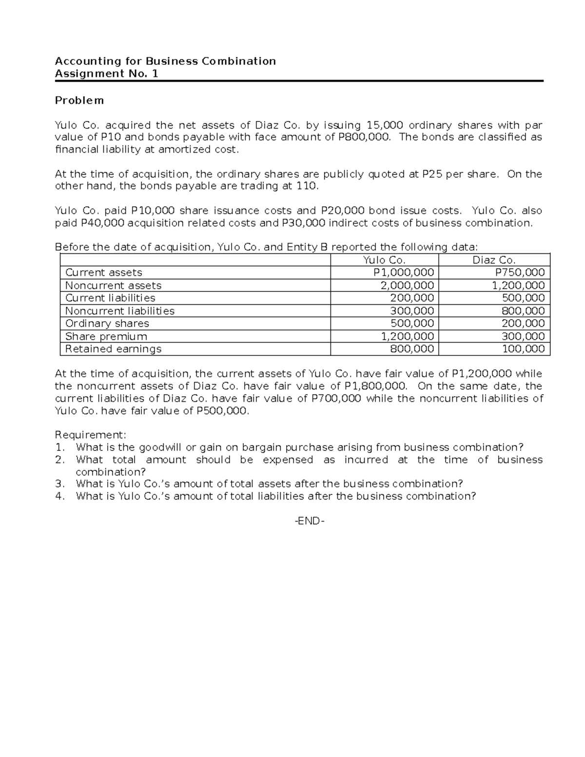Assignment Business Combination Part 1 - Accounting for Business ...