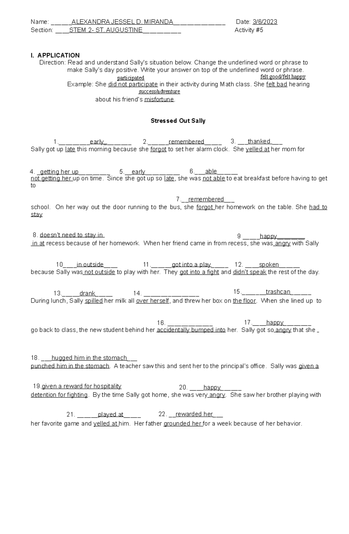 Activity 5 Stressed OUT Sally - Name: ALEXANDRA JESSEL D. MIRANDA ...