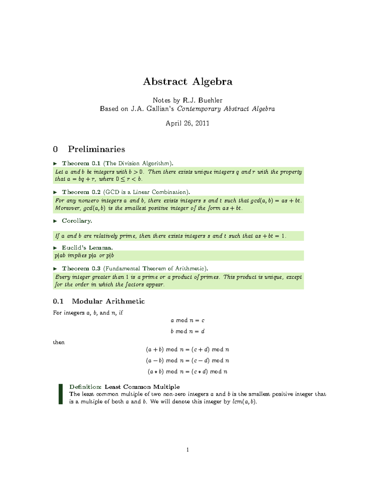 Abstract Algebra - Abstract Algebra Notes by R. Buehler Based on J ...