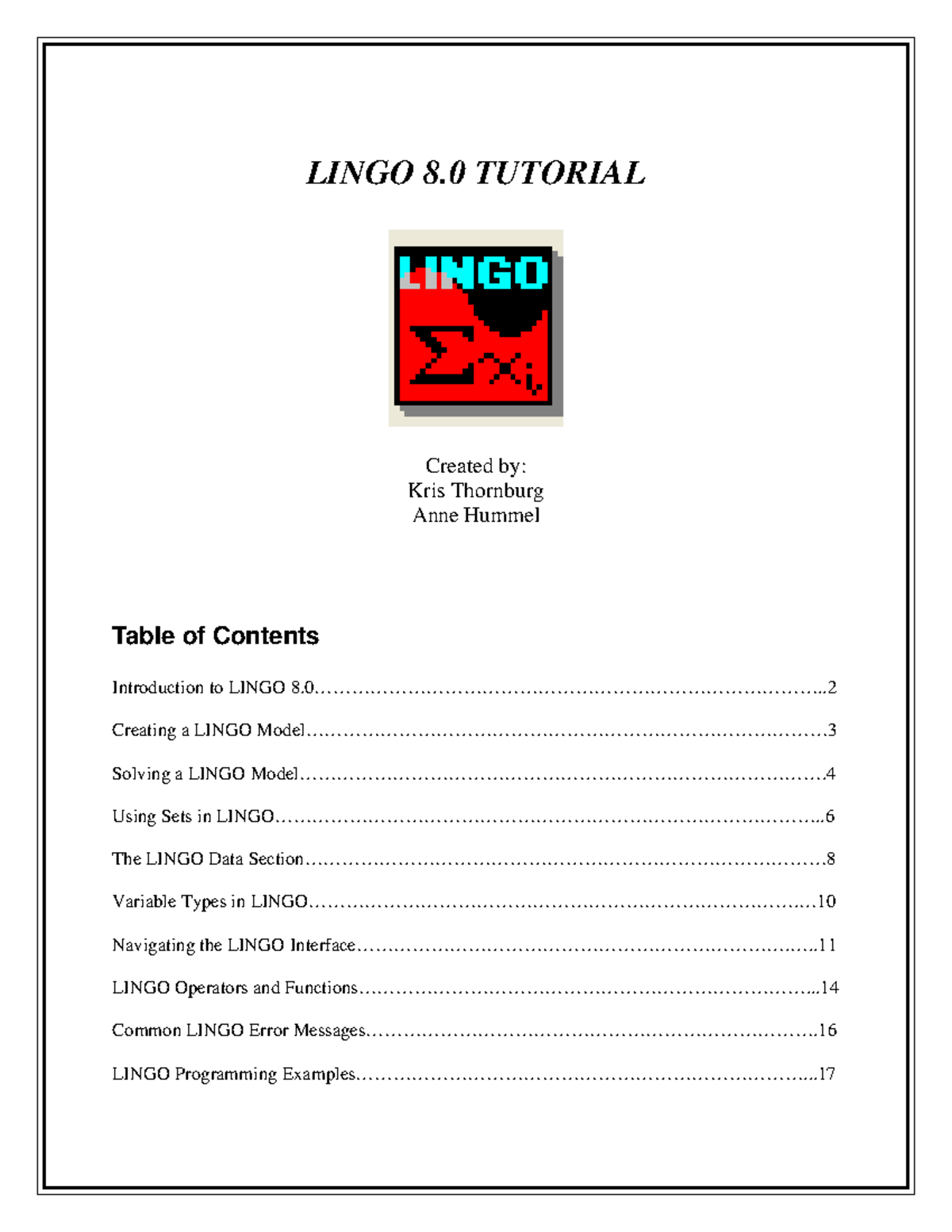 Lingo-tutorial - in trodution to lingo software for solving of ...