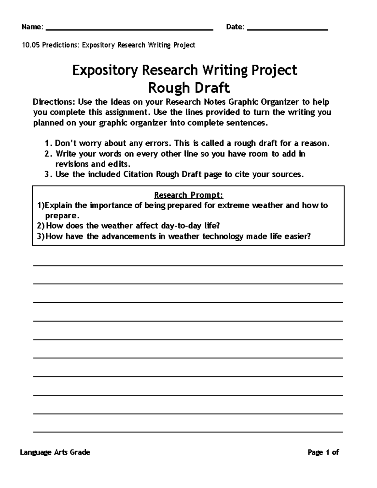 Ela g5 10 05 01 04 expository research rough draft - Research Prompt: 1 ...