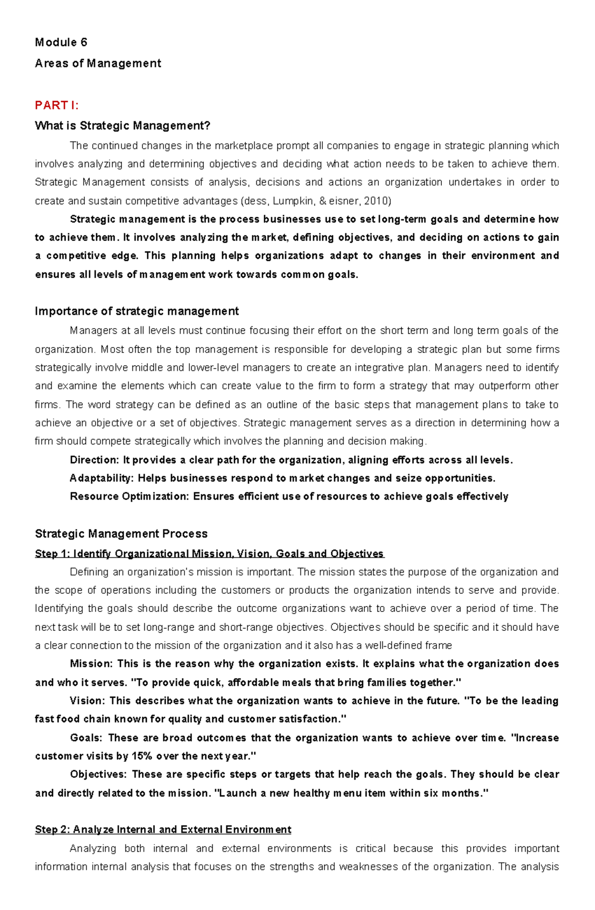 OM Module 6 Part 1 and 2 - Areas of Management - Module 6 Areas of ...