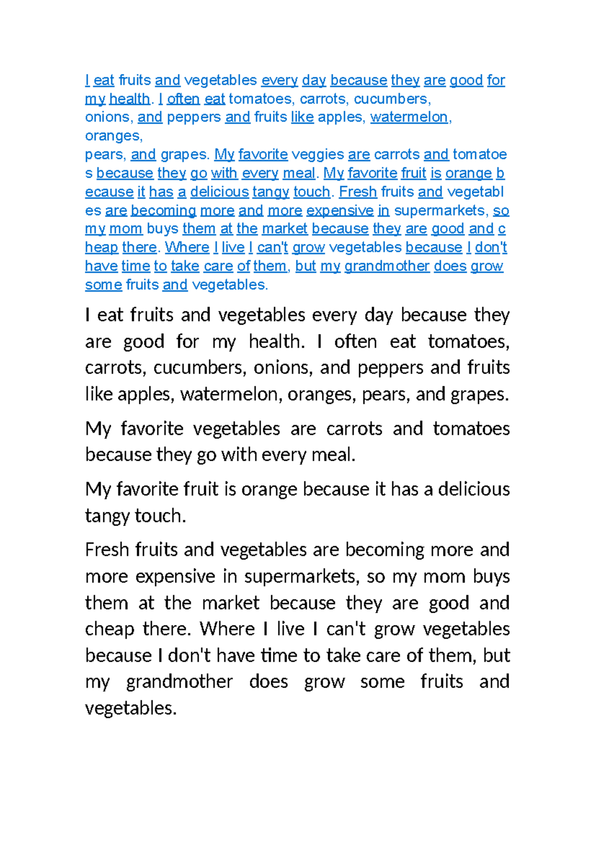 Lesson vegetables - I eat fruits and vegetables every day because they ...