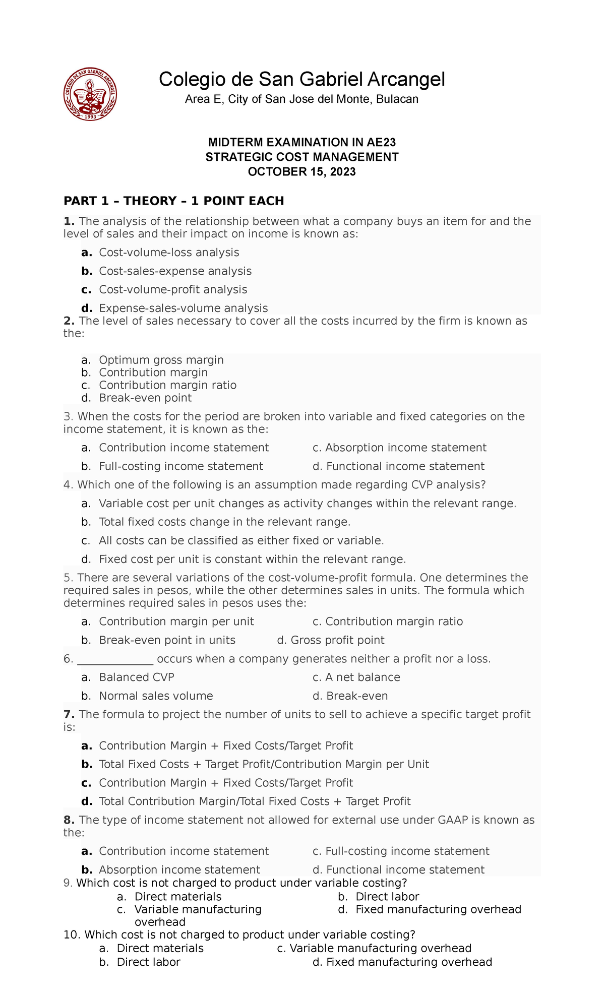 Midterm-IN-AE23 - .... - Colegio de San Gabriel Arcangel Area E, City ...