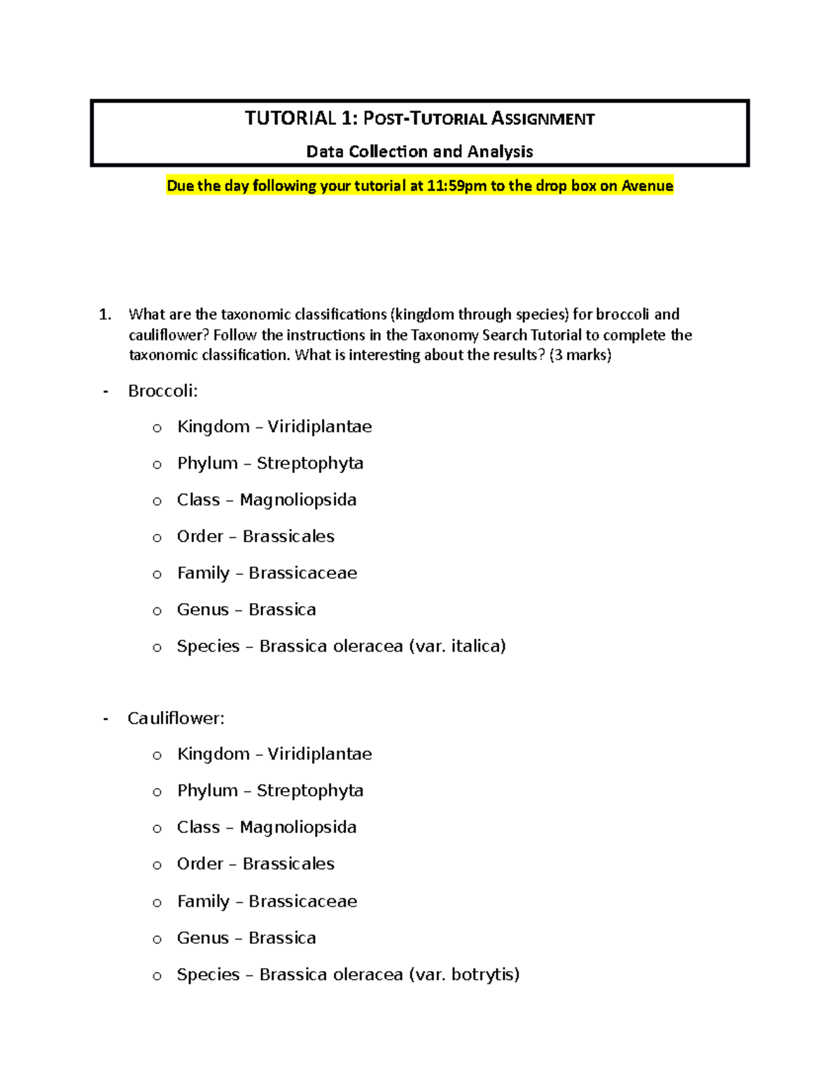 Tutorial 1 Data Collection And Analysis Assignment W23 Tutorial 1 Post Tutorial Assignment