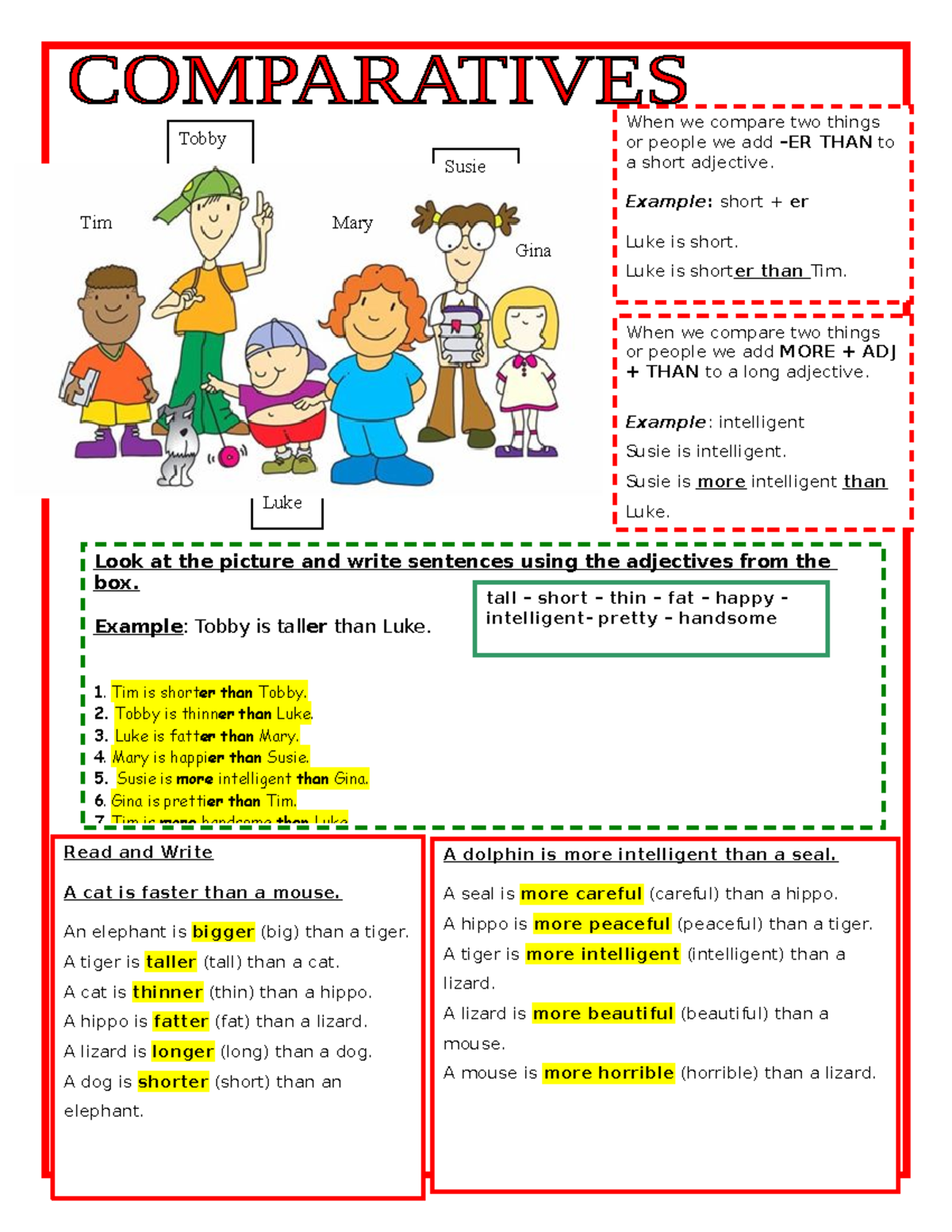 Comparatives worksheet - Tim Tobby Luke Mary Susie Gina When we compare ...