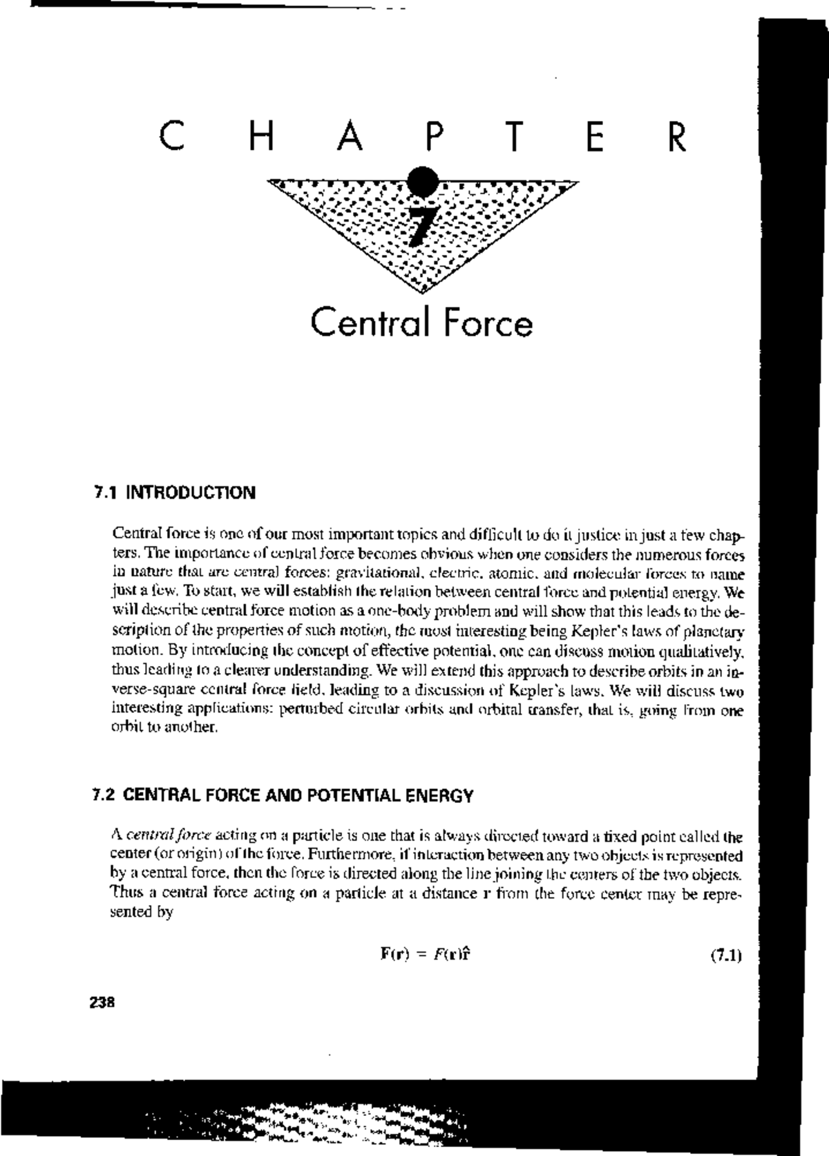 Chapter 07 - Semangat - C H A R Central Force 7 INTRODUCTION Central ...