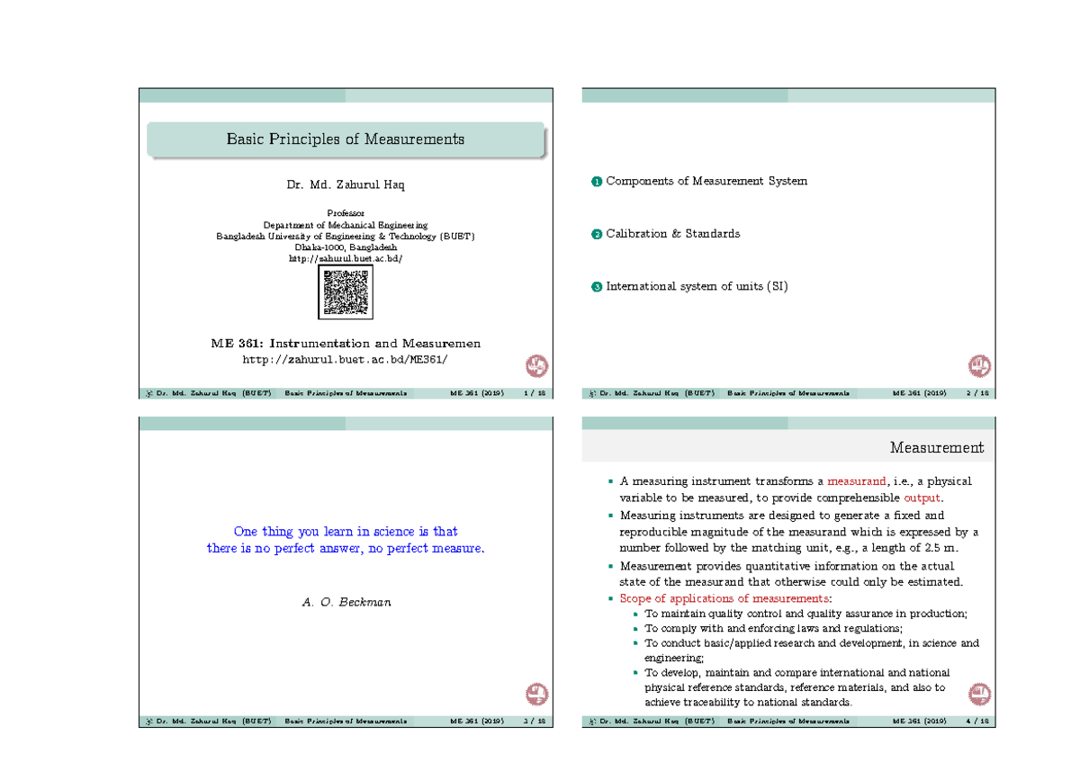 ME361 Measurement Principles - Basic Principles of Measurements Dr. Md ...