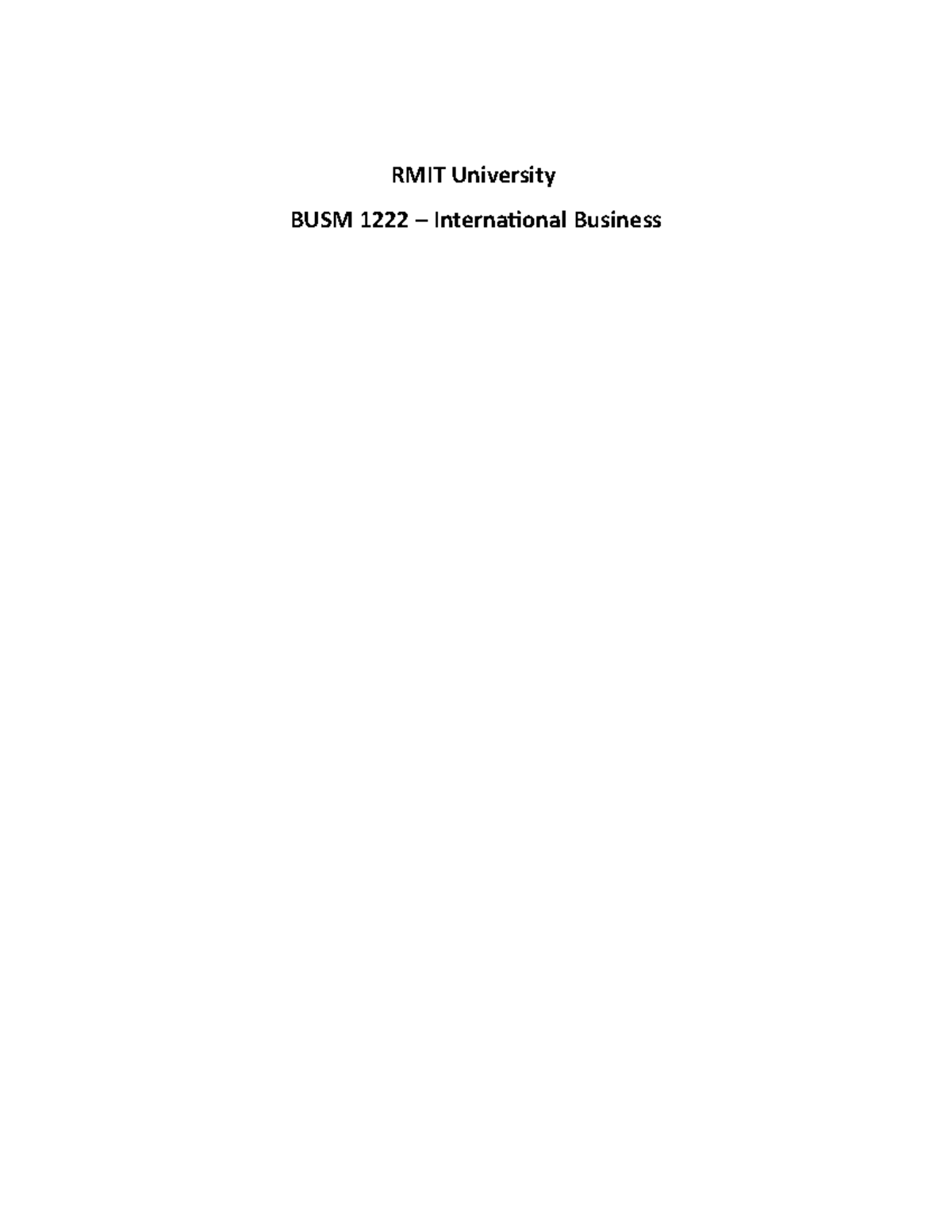 International Business Assignment 3 - RMIT University BUSM 1222 ...