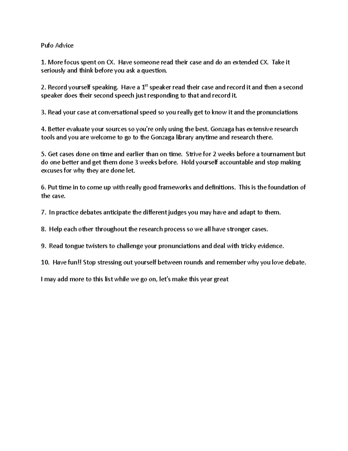 PUFO tips - Tip Sheet - Pufo Advice More focus spent on CX. Have ...