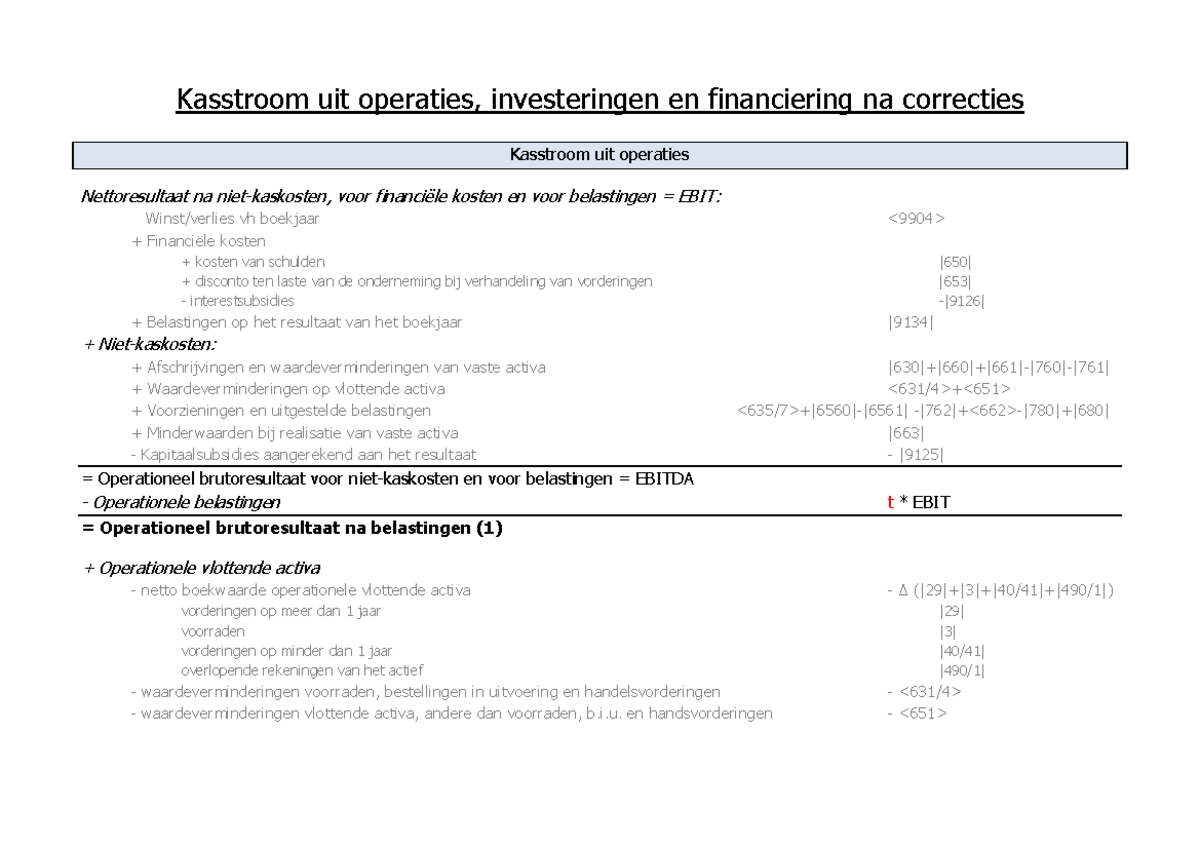 Kasstroom uit operaties, investeringen en financier ing na correcties ...