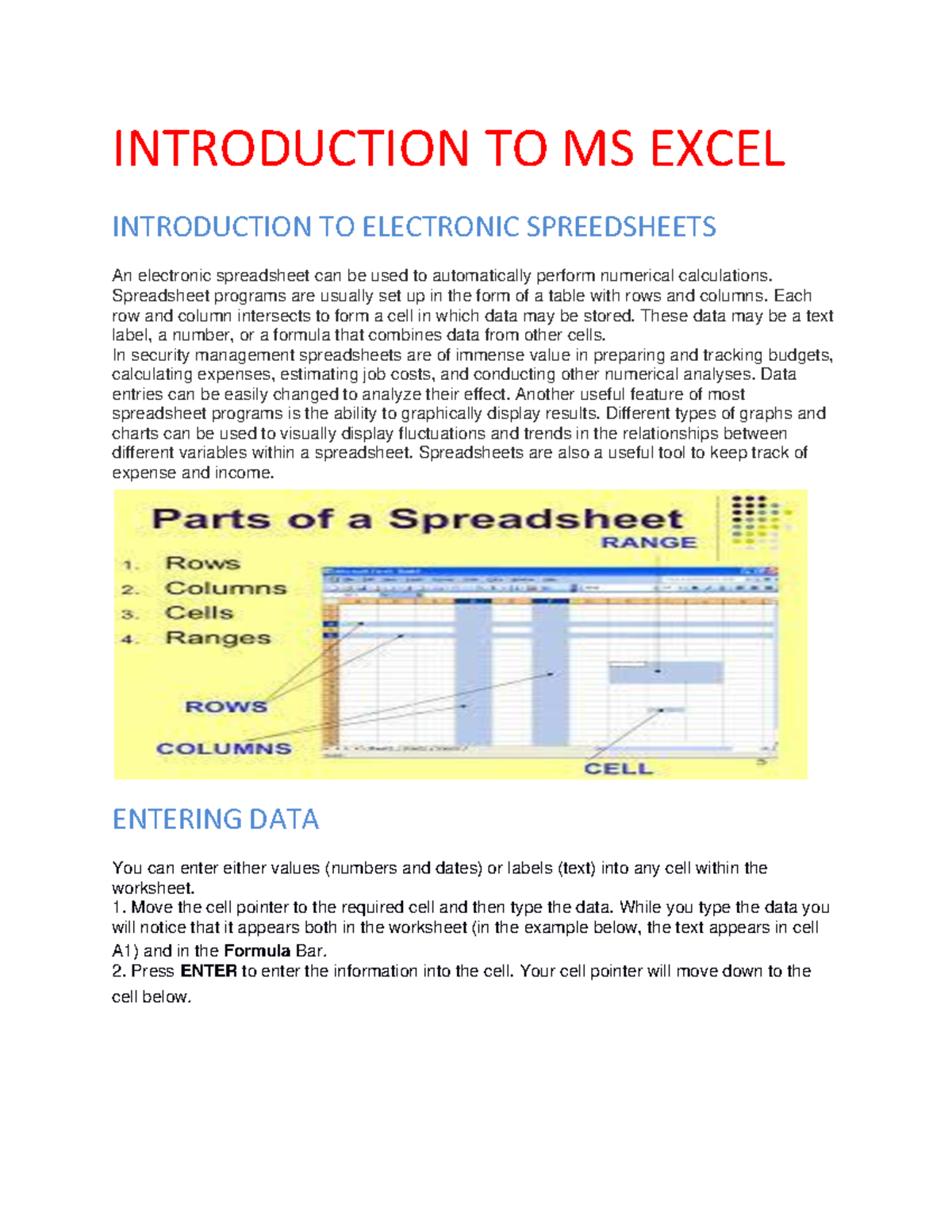 Introduction TO MS WORD-converted - INTRODUCTION TO MS EXCEL ...