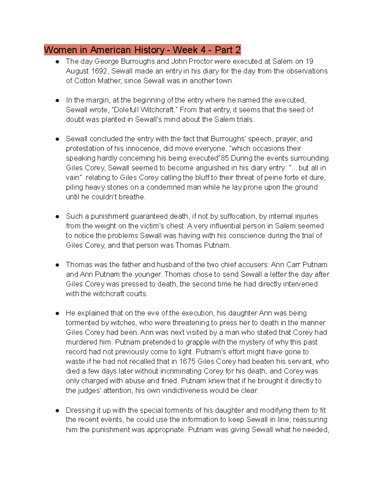 Women in American History - Week 4 - Part 2 - In the margin, at the beginning of the entry where ...