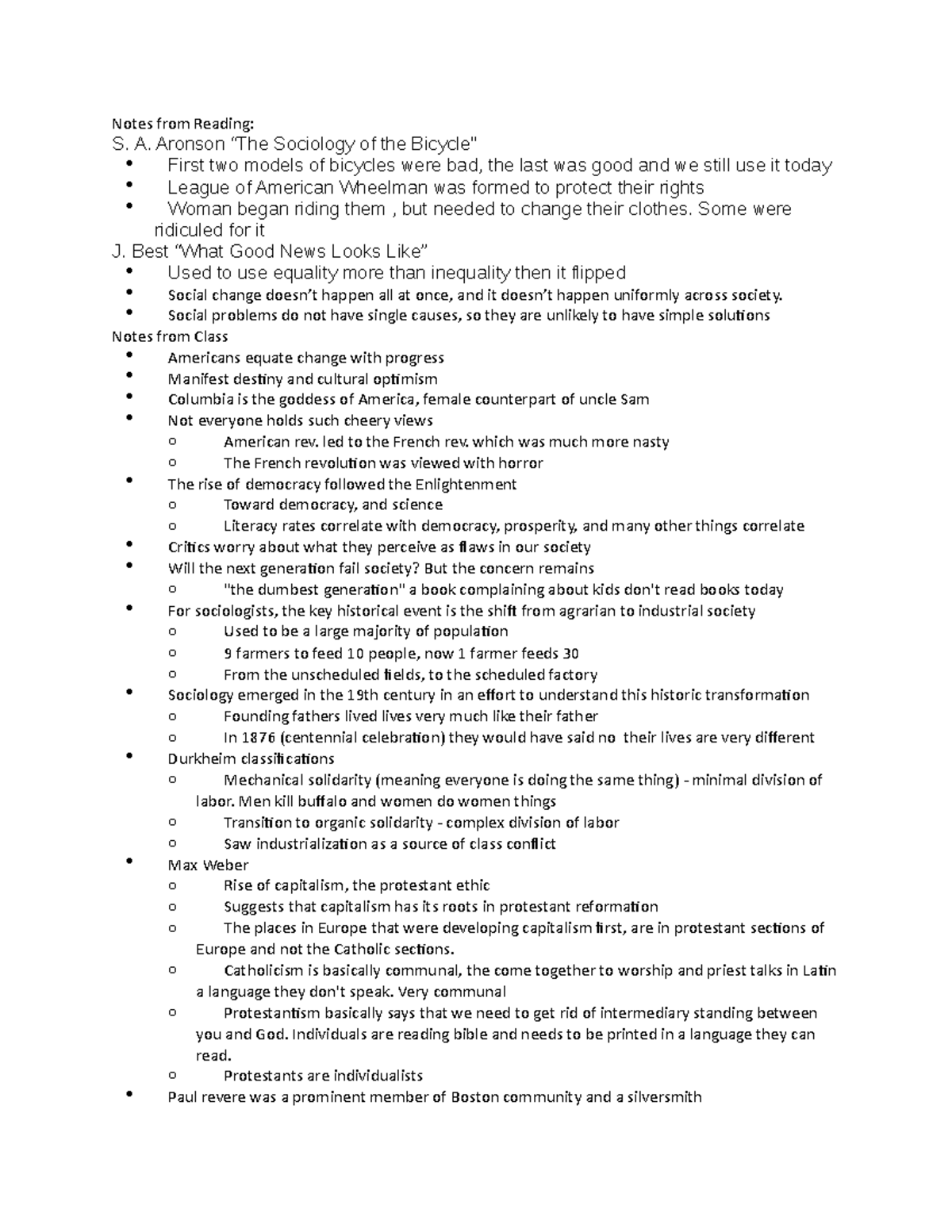 Change - Joel Best Spring 19 Introduction to Sociology - Notes from ...