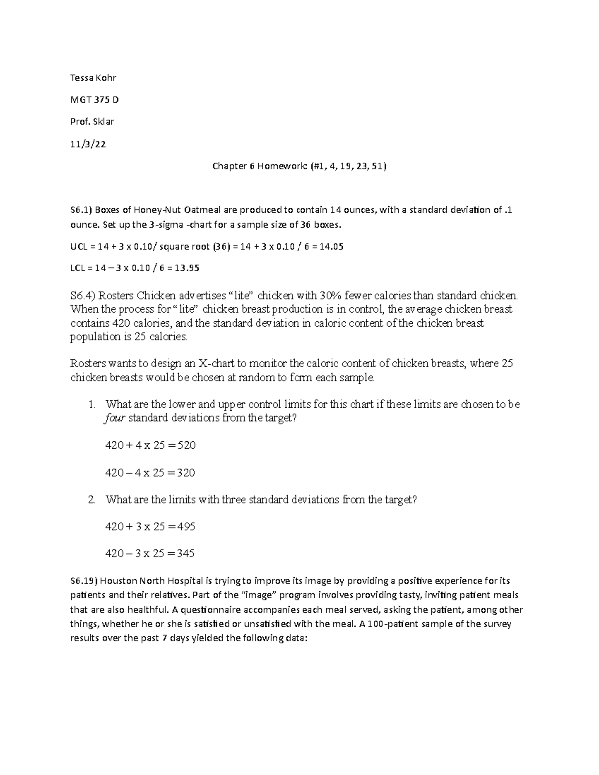 Chapter 6 Homework Tessa Kohr Mgt 375 D Prof Sklar 11 3 Chapter 6