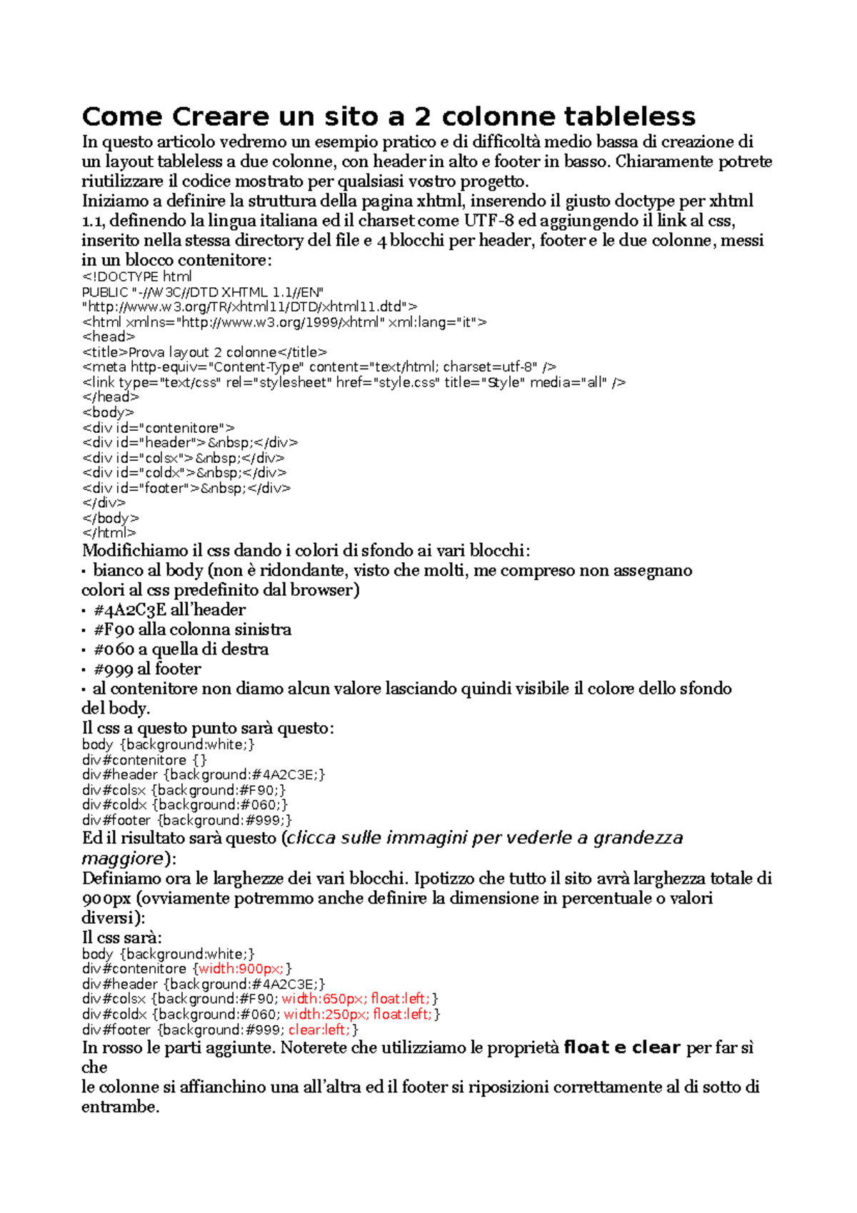 Esempi CSS HTML - Come Creare un sito a 2 colonne tableless In questo ...
