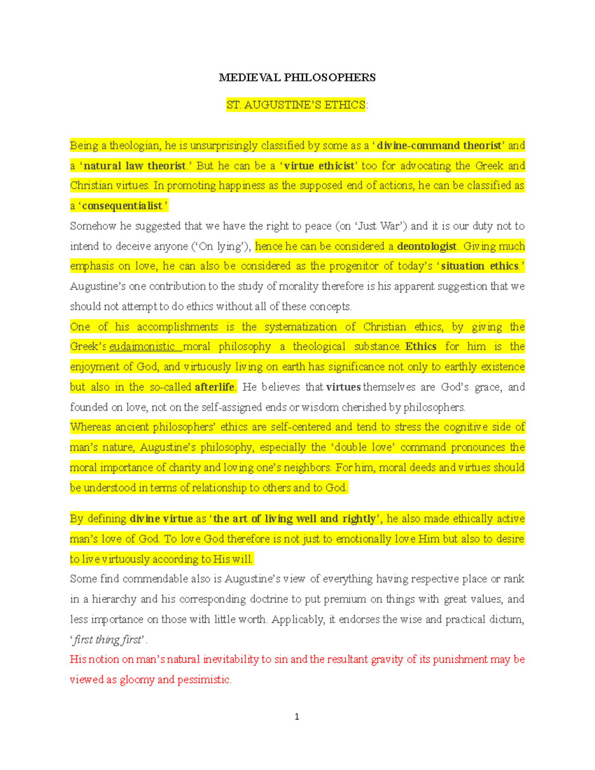 Socrates Ethics, Edited - MEDIEVAL PHILOSOPHERS ST. AUGUSTINE’S ETHICS ...