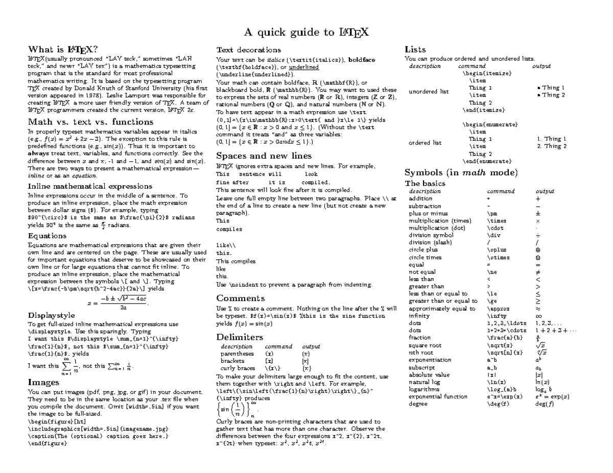 A-quick-guide-to-latex - A quick guide to LATEX What is LATEX? LATEX ...