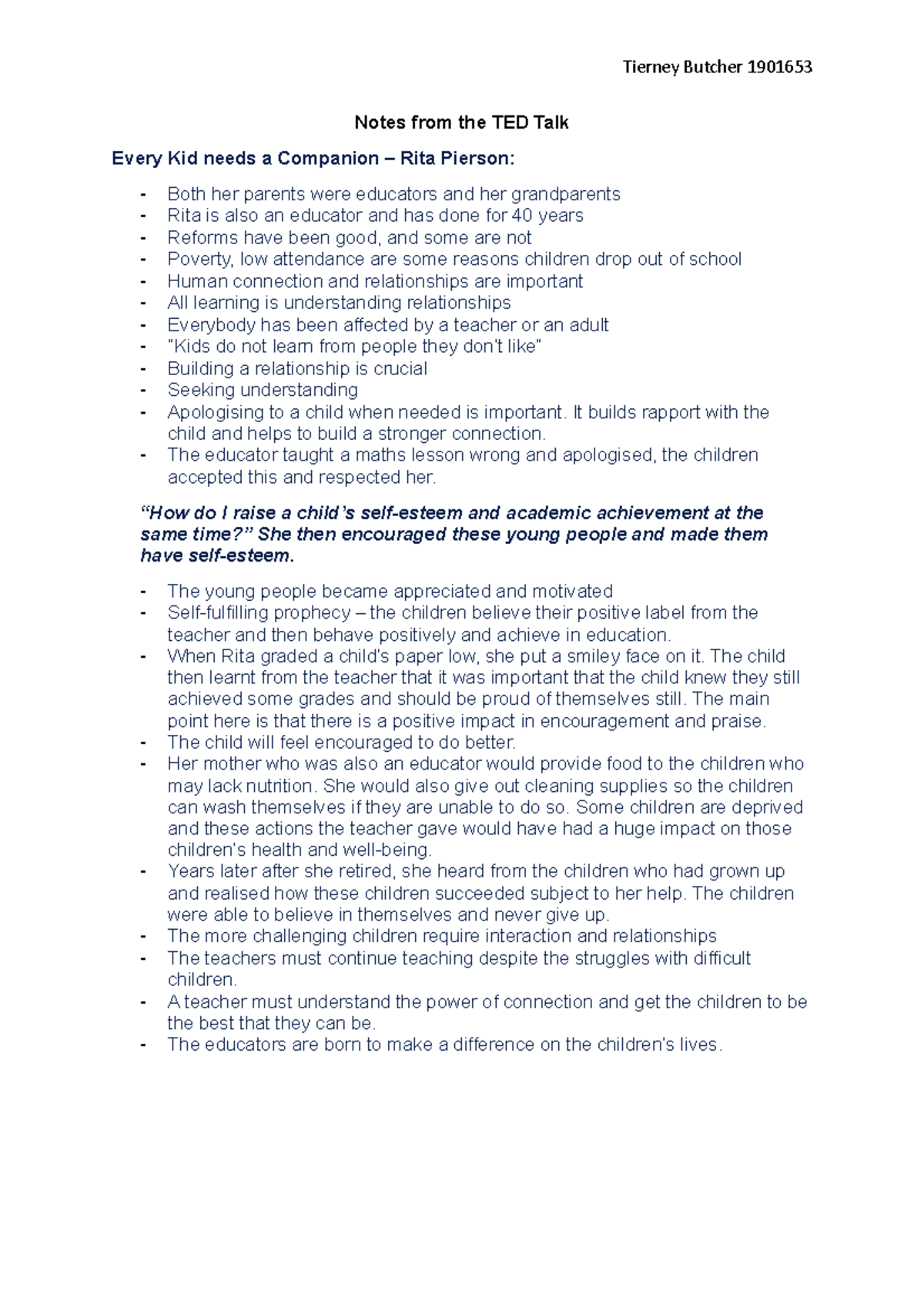 Notes from TED Talk - Childhood studies examples of answering questions ...