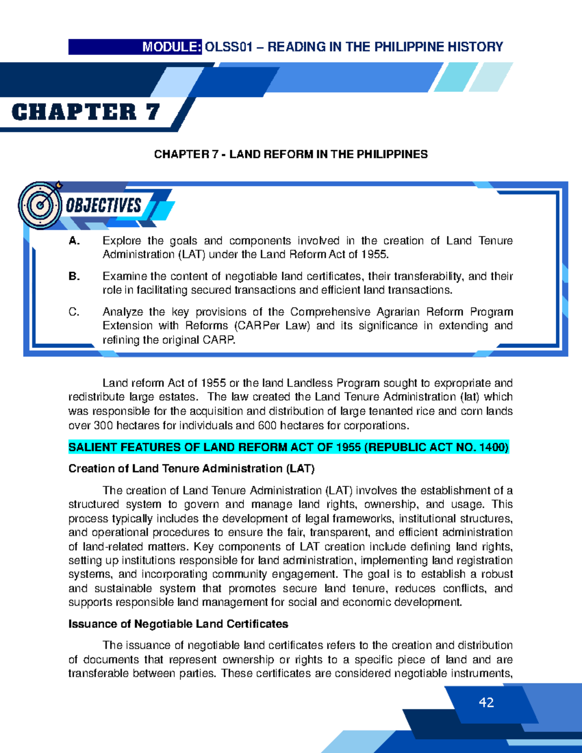 Chapter 7 - LAND Reform IN THE Philippines copy - CHAPTER 7 - LAND ...