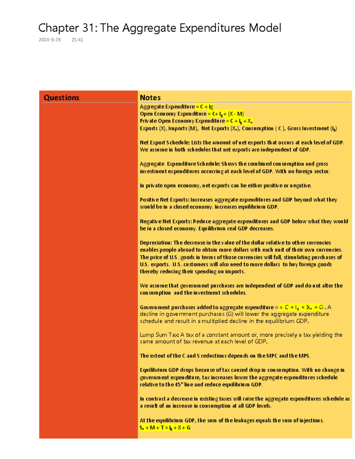 Chapter 31 The Aggregate Expenditures Model - YƵĞƐƚŝŽŶƐ EŽƚĞƐ ŐŐƌĞŐĂƚĞ ...