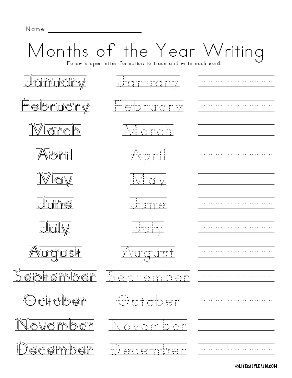 Months of the Year Tracing & Writing - Multigrade Lesson Plan in ...