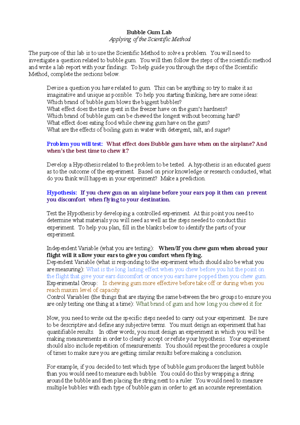 Bubble Gum Lab - Notes - Bubble Gum Lab Applying of the Scientific ...