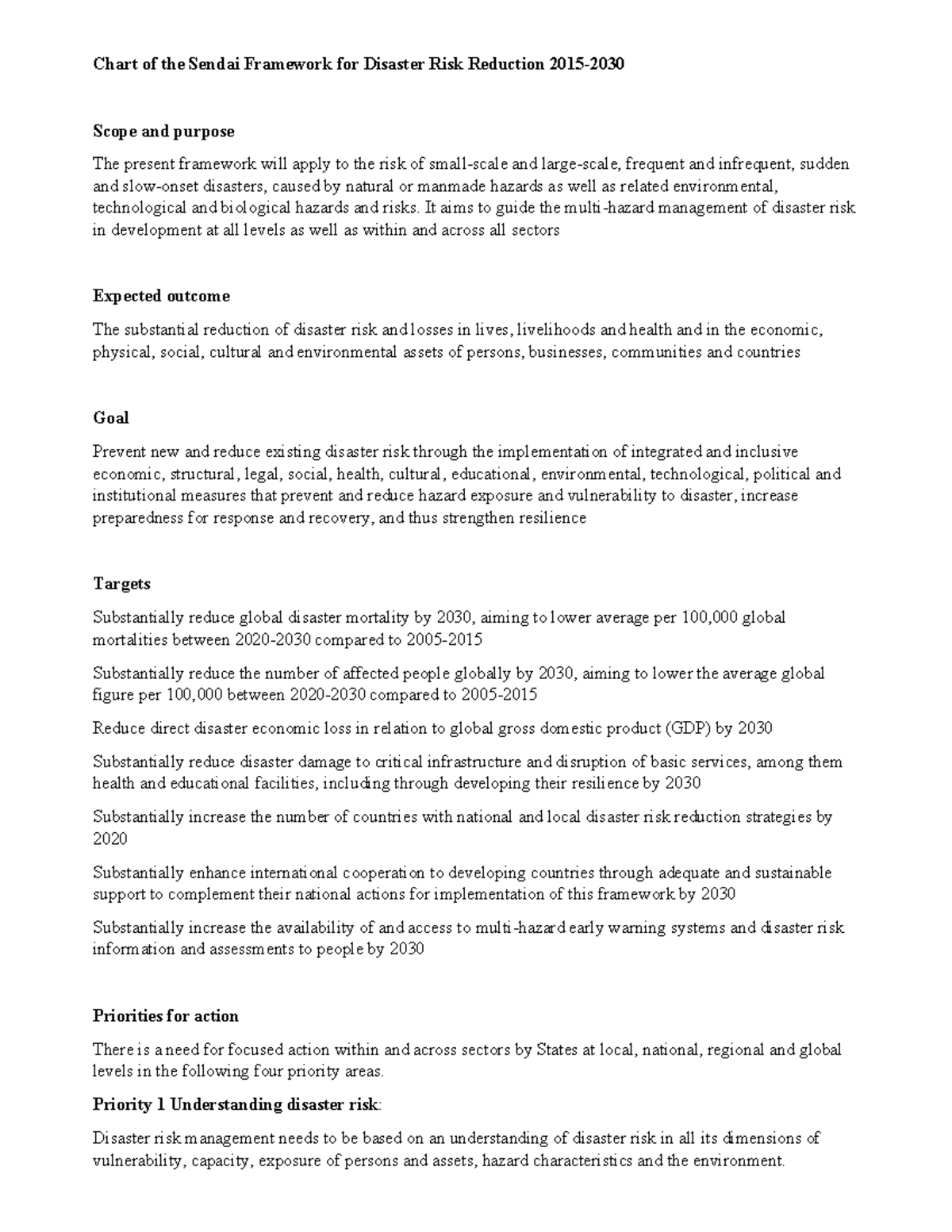 Sendai - heplfpul for hazard - Chart of the Sendai Framework for ...